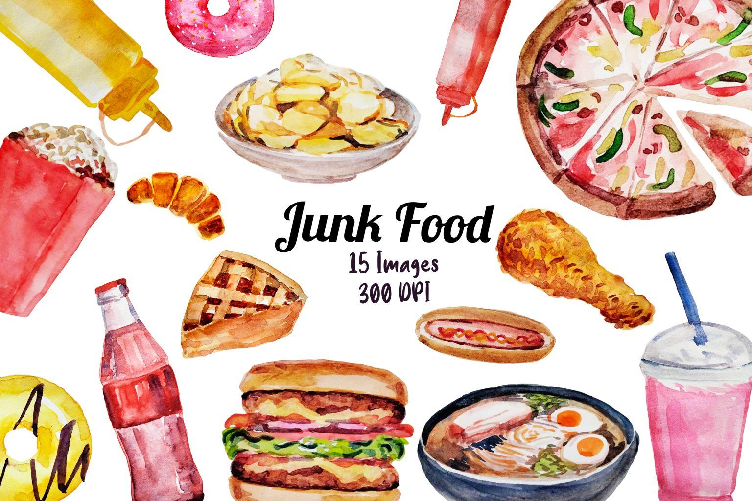 Junk Food Watercolor Clipart - Fast Food Clipart - Food Clipart - Pizza ...