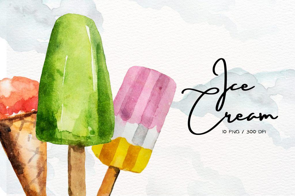 Ice cream watercolor clipart. Summer Clipart. - Pikkovia Store